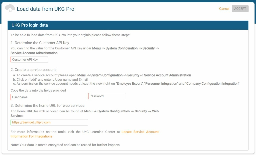 orginio - UKG Pro - Login Data - orginio.de